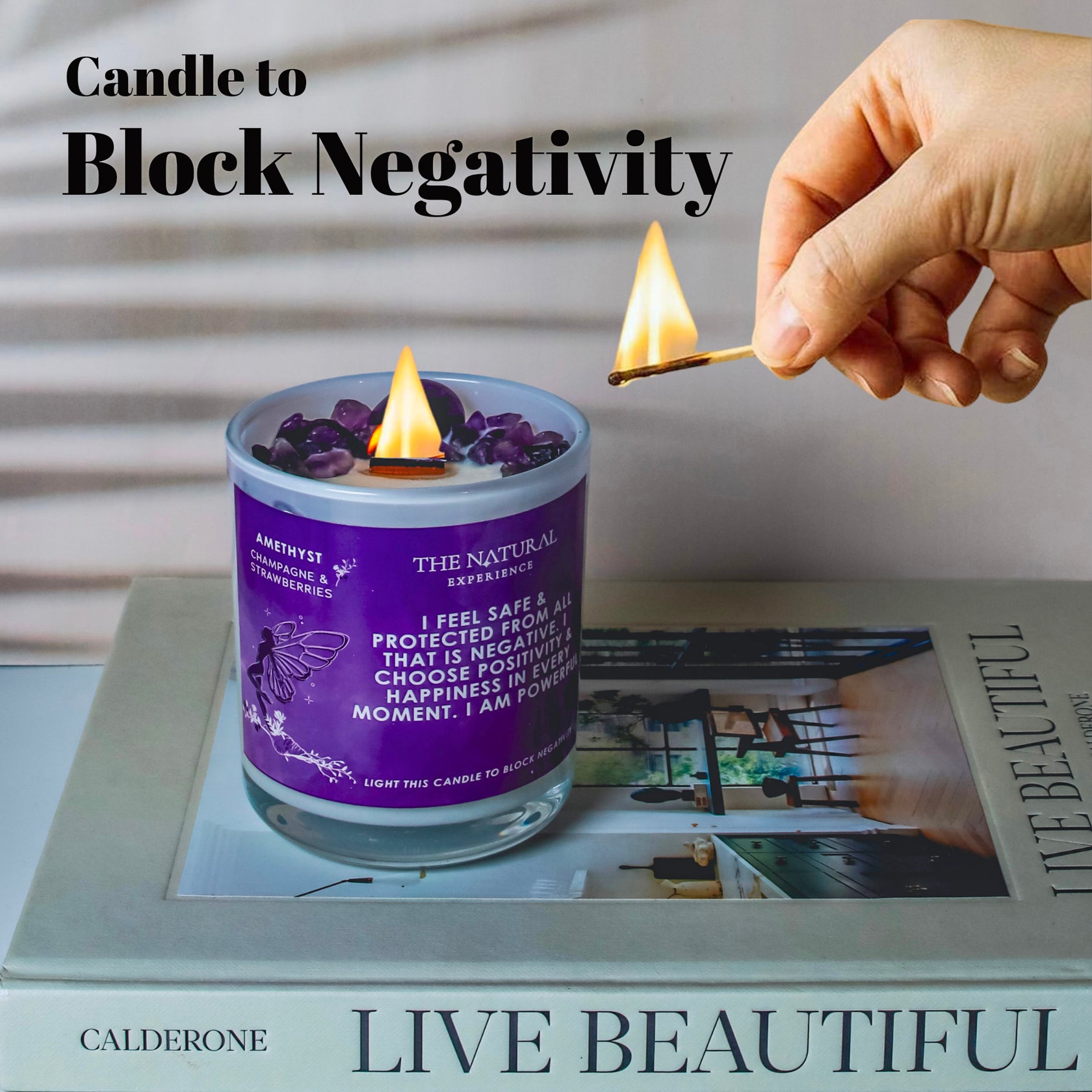 Amethyst Crystal Candles - Negativity Blocker - Champagne and Strawber ...
