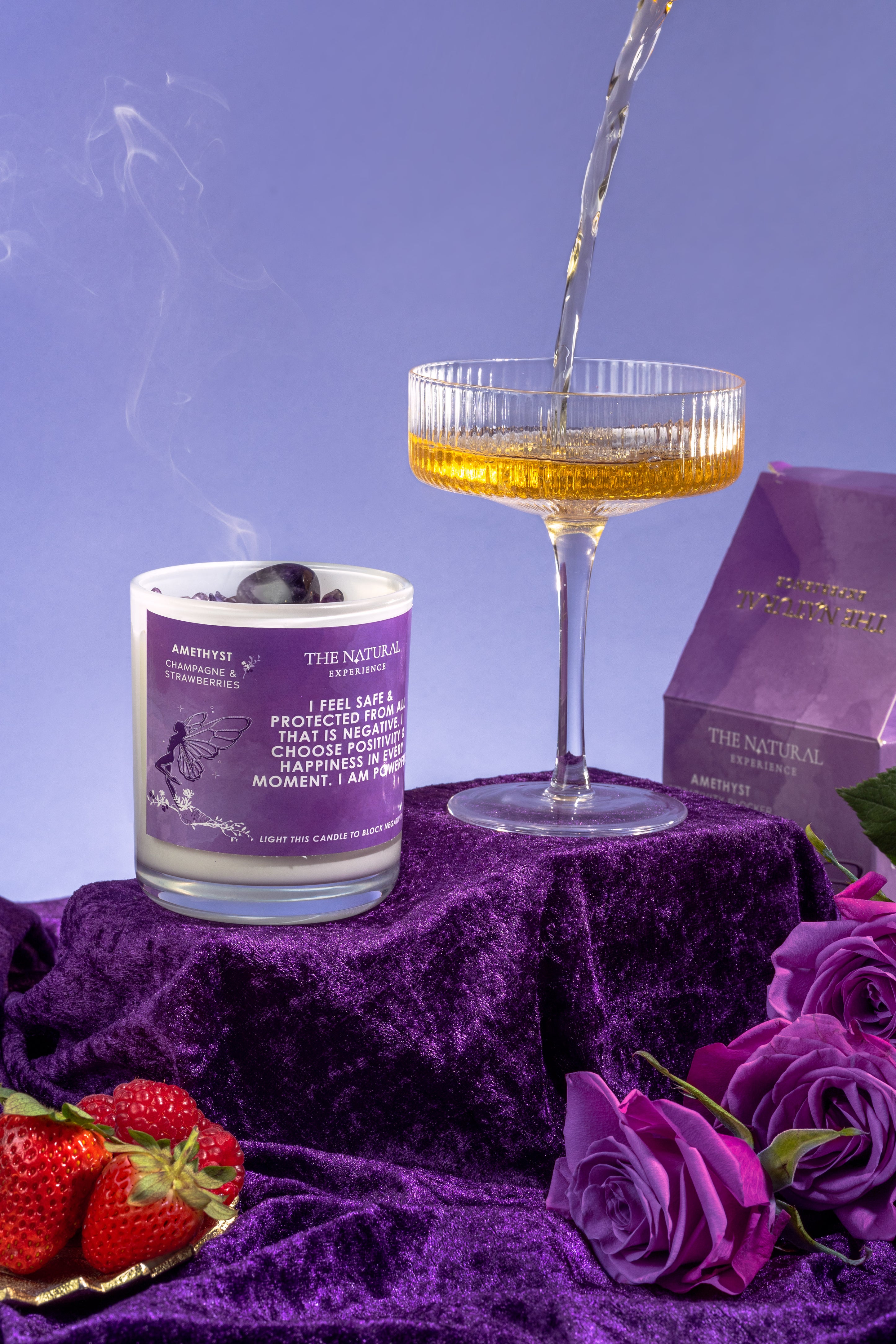 Amethyst Crystal Candles - Negativity Blocker - Champagne and Strawber ...
